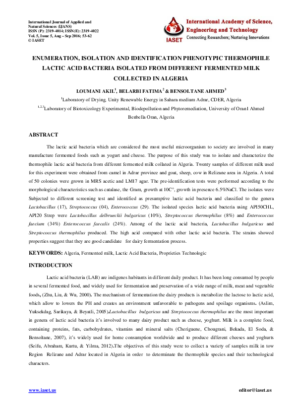(PDF) ENUMERATION, ISOLATION AND IDENTIFICATION PHENOTYPIC THERMOPHILE LACTIC ACID BACTERIA ...