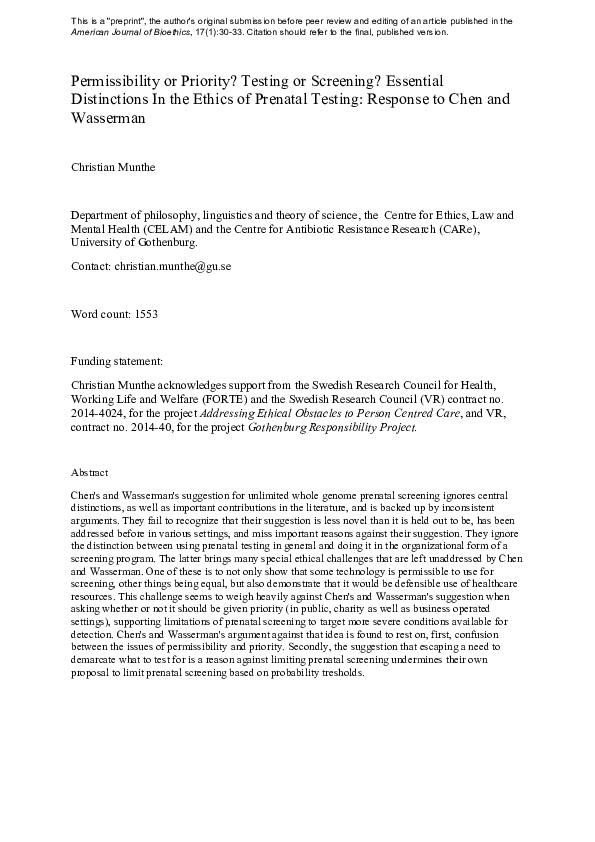 (PDF) Permissibility or Priority? Testing or Screening? Essential ...