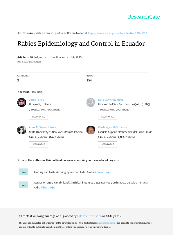 (PDF) Rabies Epidemiology and Control in Ecuador