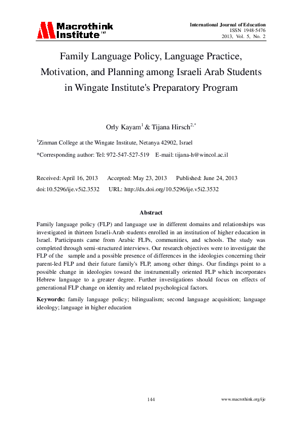(PDF) Family Language Policy, Language Practice, Motivation, and ...