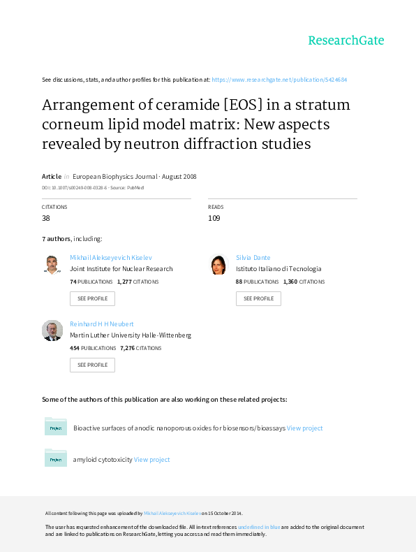 (PDF) Arrangement of ceramide [EOS] in a stratum corneum lipid model ...