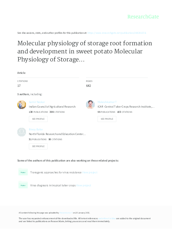 (PDF) Molecular physiology of storage root formation and development in ...