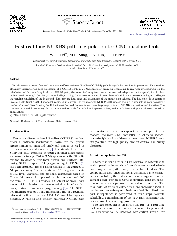 (PDF) Fast real-time NURBS path interpolation for CNC machine tools