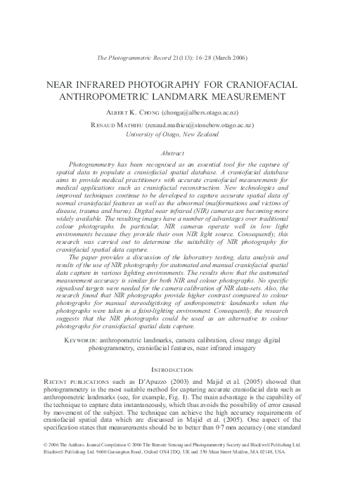 (PDF) Near infrared photography for craniofacial anthropometric ...