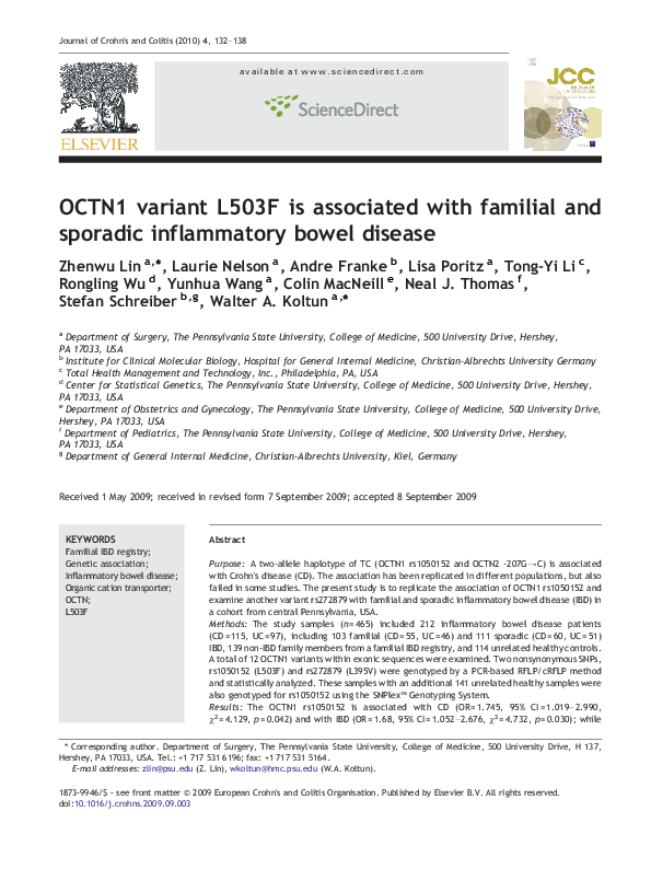 (PDF) OCTN1 variant L503F is associated with familial and sporadic ...