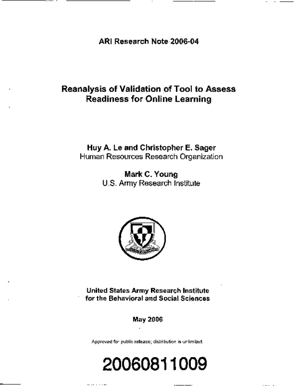 (PDF) Reanalysis of validation of tool to assess readiness for online ...
