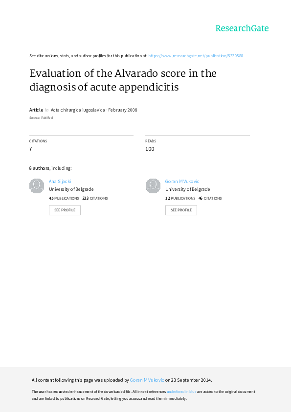 (PDF) Evaluation of validity of Alvarado scoring system for diagnosis ...