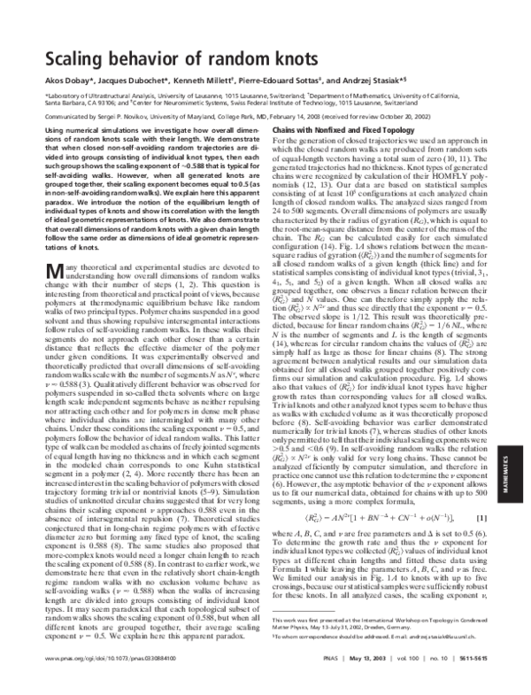 (PDF) Scaling behavior of random knots