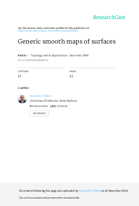 (PDF) Generic smooth maps of surfaces | Kenneth C. Millett - Academia.edu