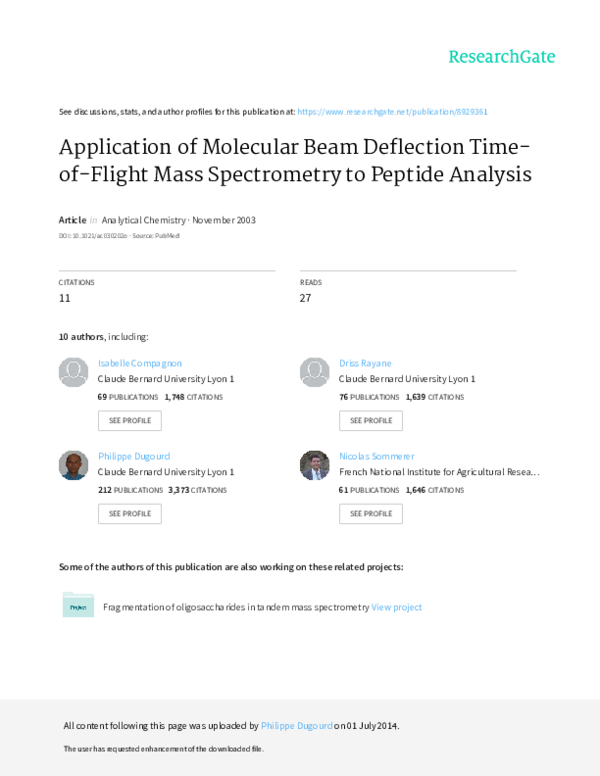 (PDF) Application of Molecular Beam Deflection Time-of-Flight Mass Spectrometry to Peptide ...