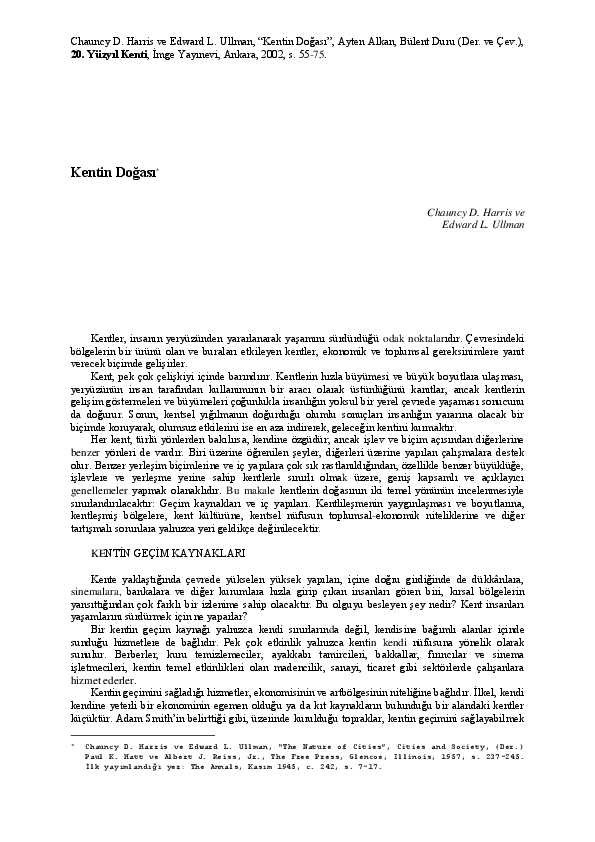 (PDF) Chauncy D. Harris ve Edward L. Ullman, “Kentin Doğası”