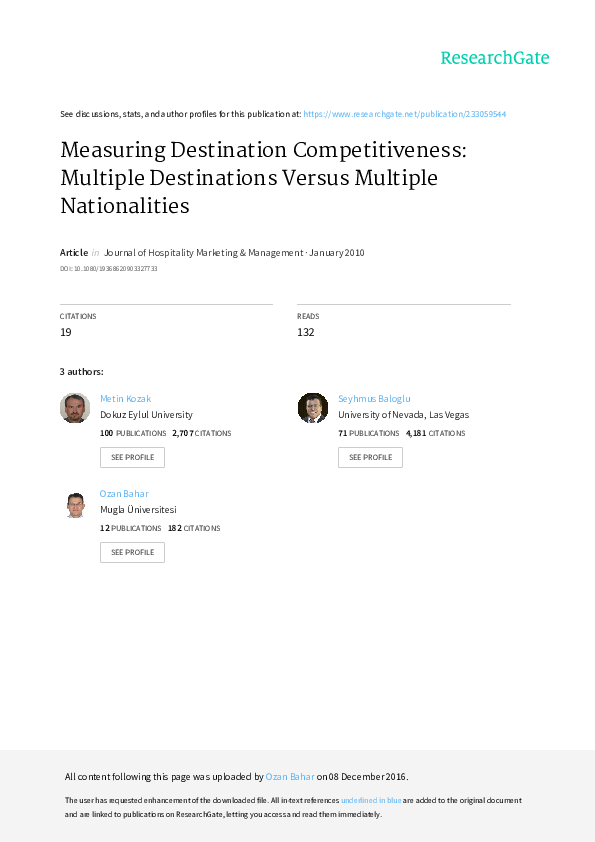 (PDF) Measuring destination competitiveness: multiple destinations ...