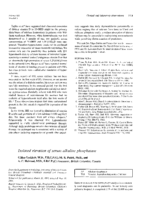 (PDF) Isolated elevation of serum alkaline phosphatase | G. Lockitch ...
