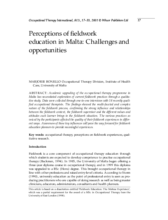 (PDF) Perceptions of fieldwork education in Malta: Challenges and ...