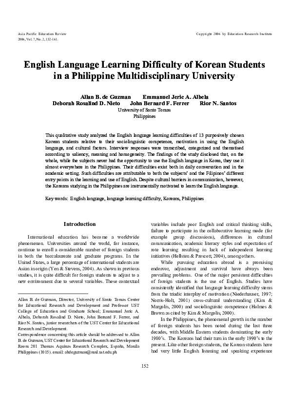 (PDF) English language learning difficulty of korean students in a ...