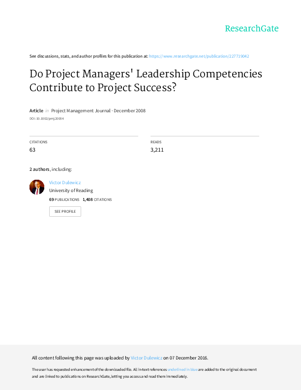 (PDF) Do project managers' leadership competencies contribute to ...
