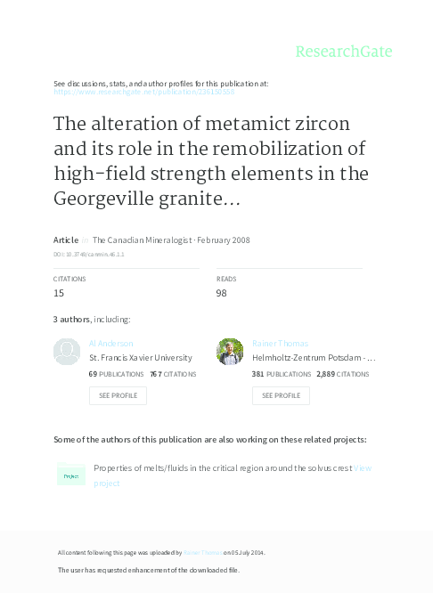 (PDF) The Alteration of Metamict Zircon and Its Role in the ...