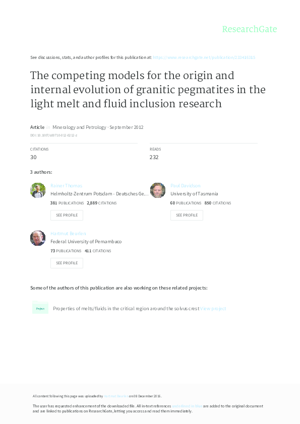 (PDF) The competing models for the origin and internal evolution of ...