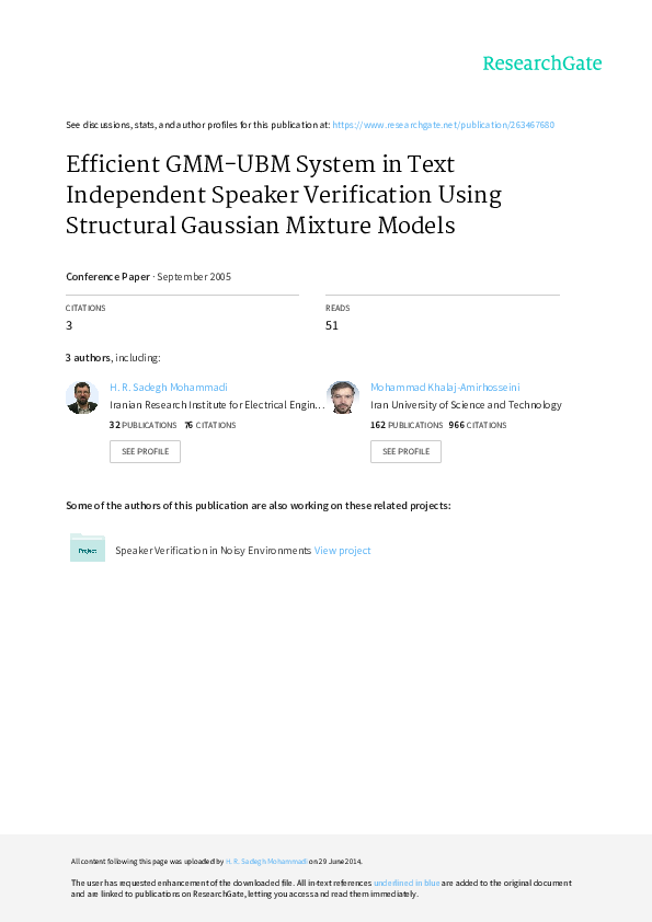 Pdf Efficient Gmm Ubm System In Text Independent Speaker Verification Using Structural