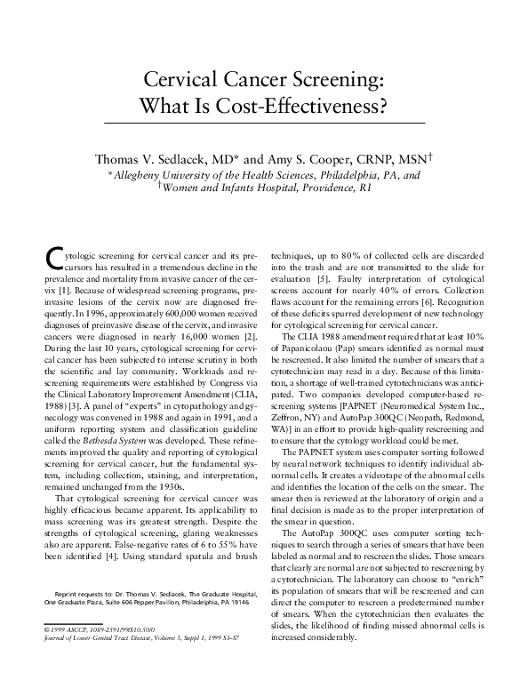 (PDF) Cervical Cancer Screening: What Is Cost-Effectiveness?