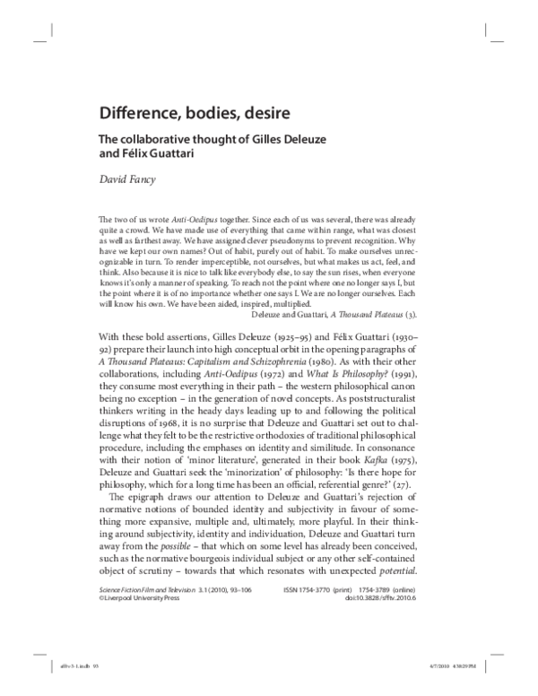 (PDF) Fancy, David. “Difference, Bodies, Desire: The Collaborative ...