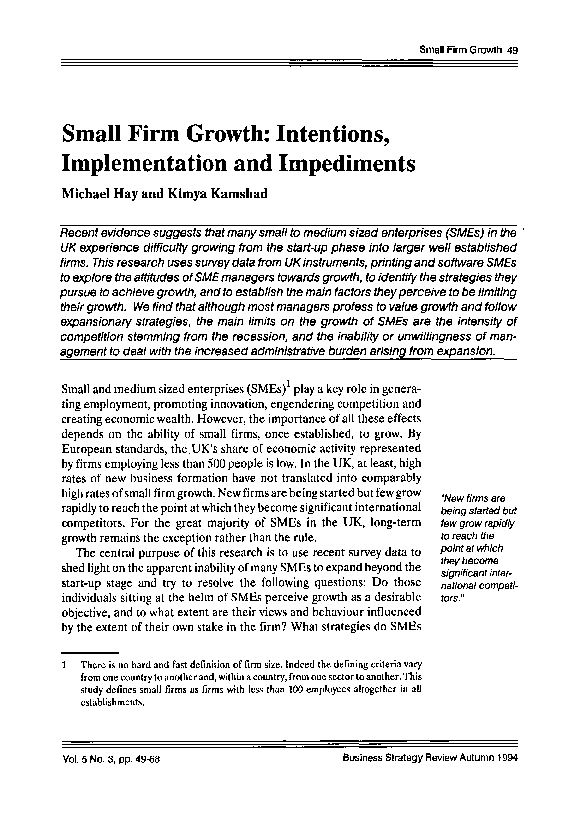 (PDF) Small firm growth: intentions, implementation and impediments