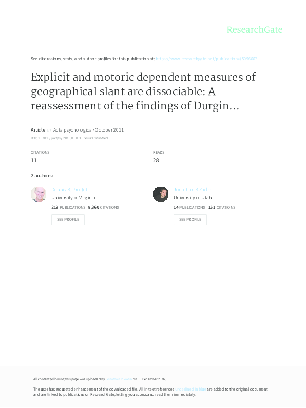 (PDF) Explicit and motoric dependent measures of geographical slant are ...