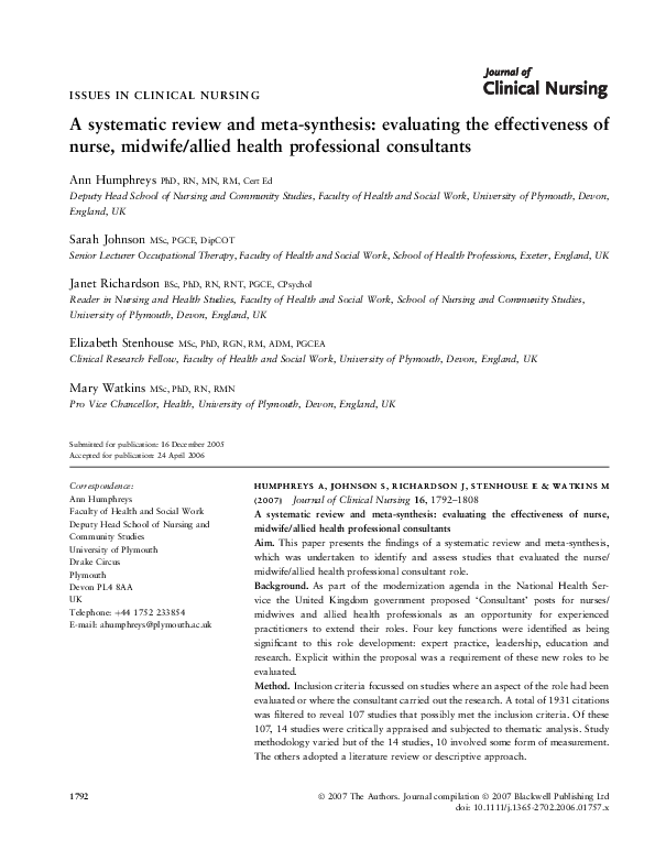 (PDF) A systematic review and meta‐synthesis: evaluating the ...