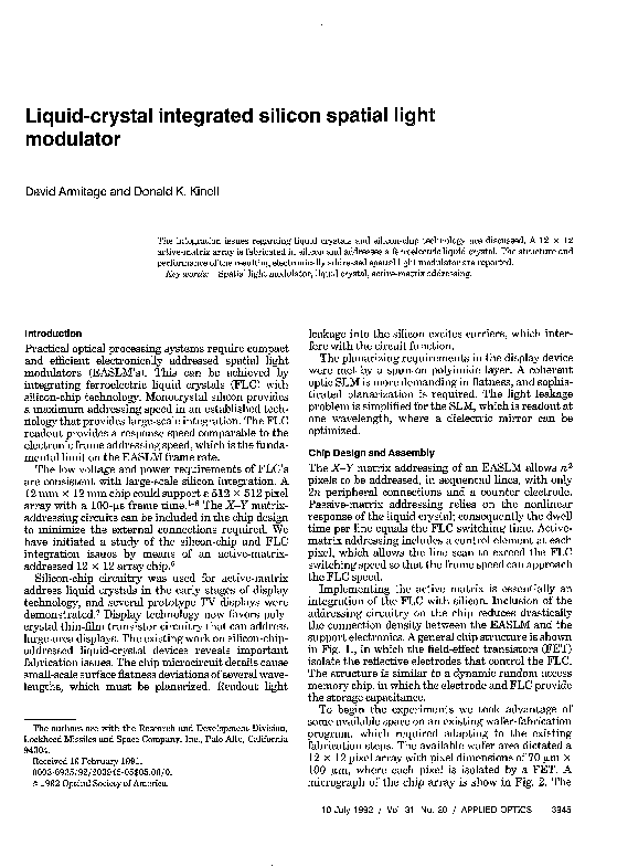 (PDF) Liquid-crystal integrated silicon spatial light modulator | D. Kinell - Academia.edu