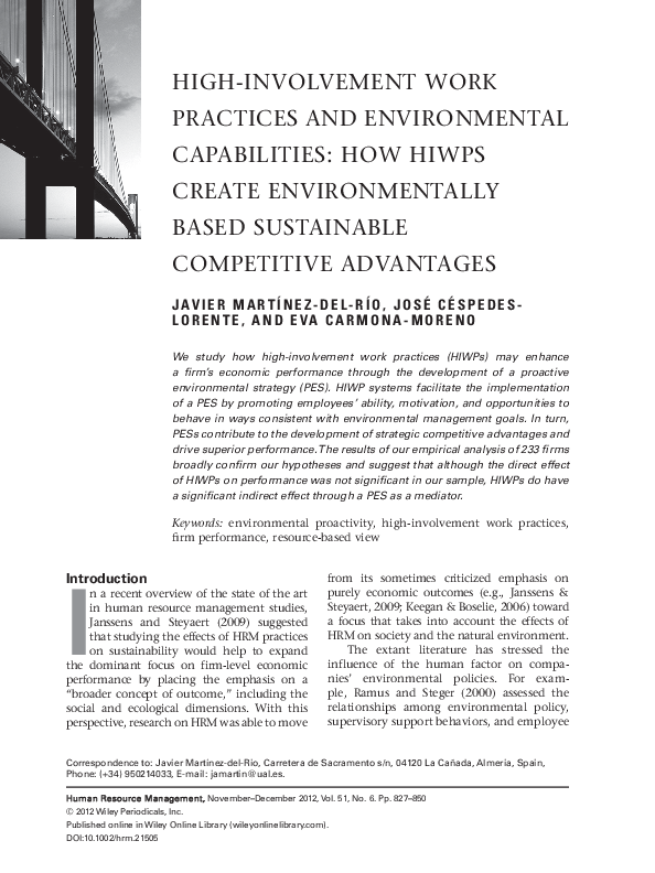 (PDF) Environmental human resource management and competitive advantage