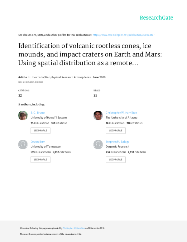 Pdf Identification Of Volcanic Rootless Cones Ice Mounds And Impact Craters On Earth And