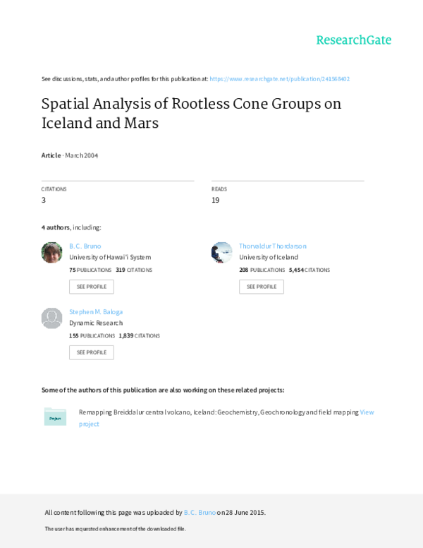 (PDF) Spatial Analysis of Rootless Cone Groups on Iceland and Mars