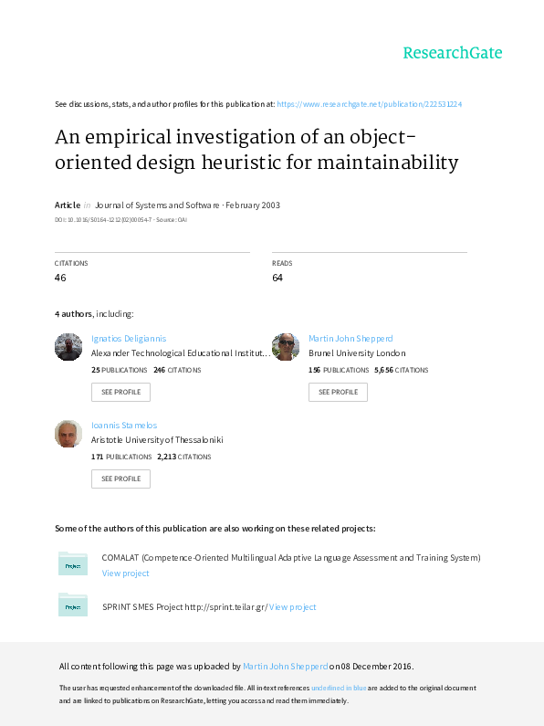 (PDF) An empirical investigation of an object-oriented design heuristic for maintainability