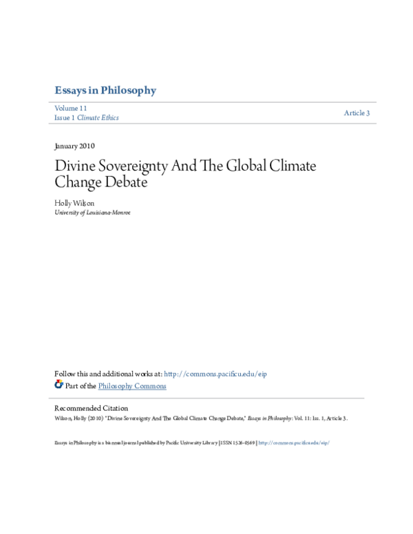 (PDF) Divine Sovereignty And The Global Climate Change Debate