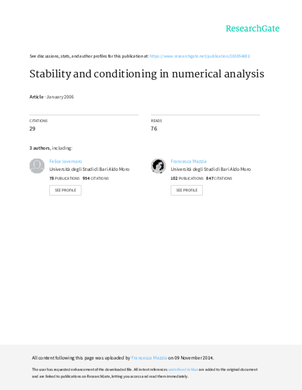 (PDF) Stability and conditioning in numerical analysis