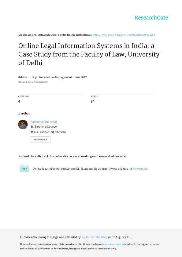(PDF) Online Legal Information Systems in India: a Case Study from the ...