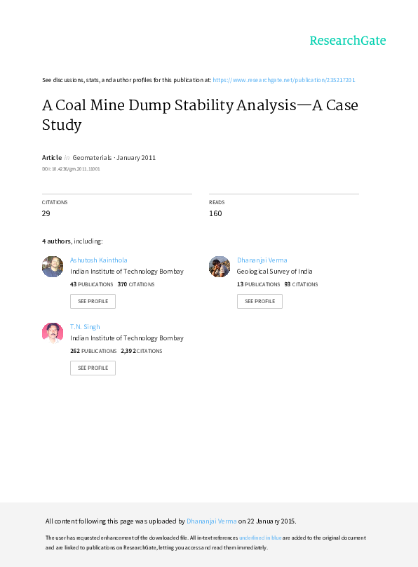 (PDF) A Coal Mine Dump Stability Analysis—A Case Study