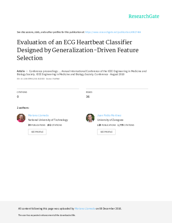 (PDF) Evaluation of an ECG Heartbeat Classifier Designer by Generalization-Driven Feature Selection