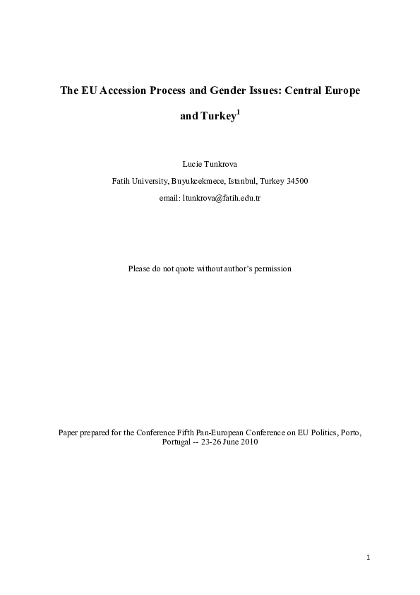 (PDF) The EU Accession Process and Gender Issues: Central Europe and Turkey