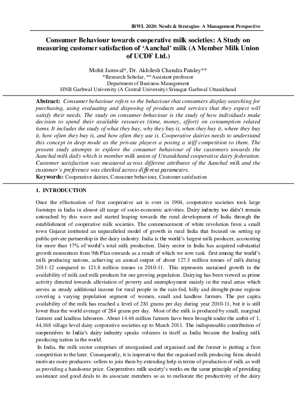 (PDF) Consumer Behaviour towards cooperative milk societies: A Study on ...