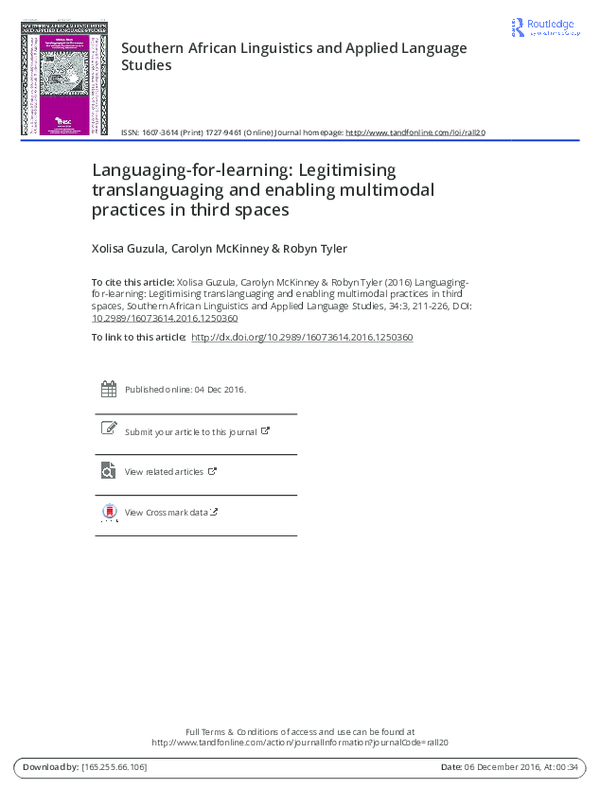 (PDF) Languaging-for-learning: Legitimising translanguaging and ...