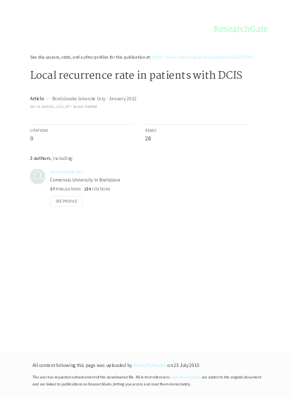 (PDF) Local recurrence rate in patients with DCIS