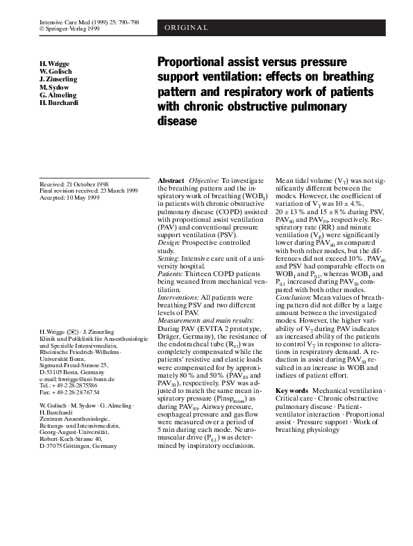 (PDF) Proportional assist versus pressure support ventilation: effects ...