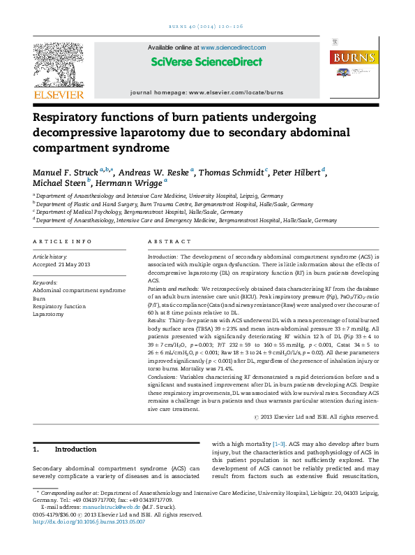 (PDF) Respiratory functions of burn patients undergoing decompressive ...