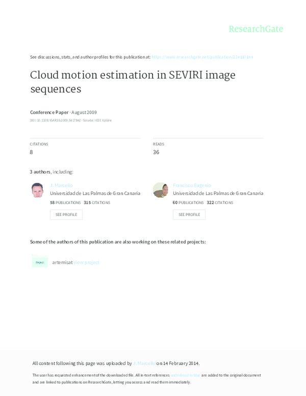 (PDF) Cloud motion estimation in SEVIRI image sequences