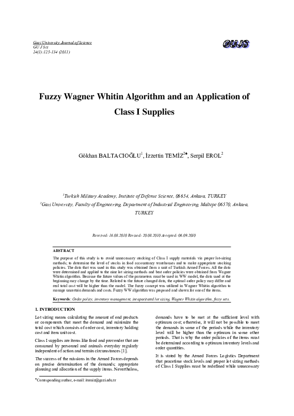 (PDF) Fuzzy Wagner Whitin Algorithm and an Application of Class I Supplies