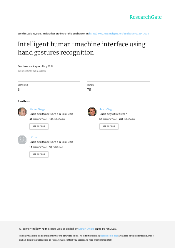 (PDF) Intelligent human-machine interface using hand gestures recognition