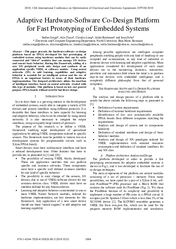 (PDF) Adaptive hardware-software co-design platform for fast prototyping of embedded systems