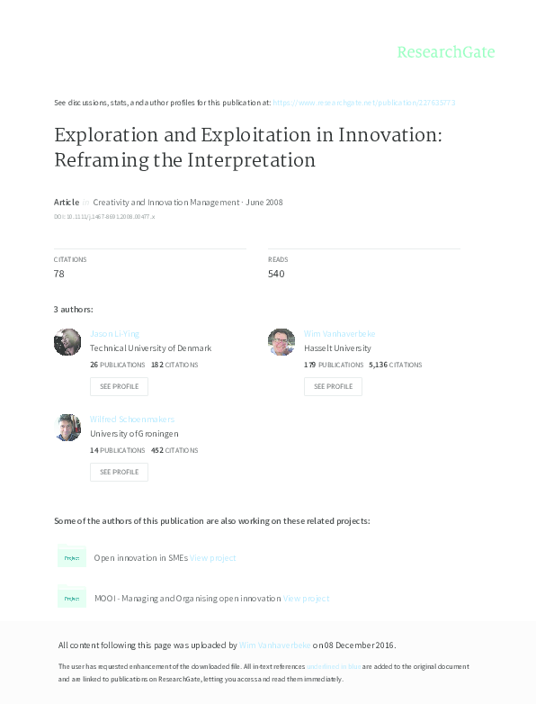(PDF) Exploration and exploitation in innovation: reframing the ...