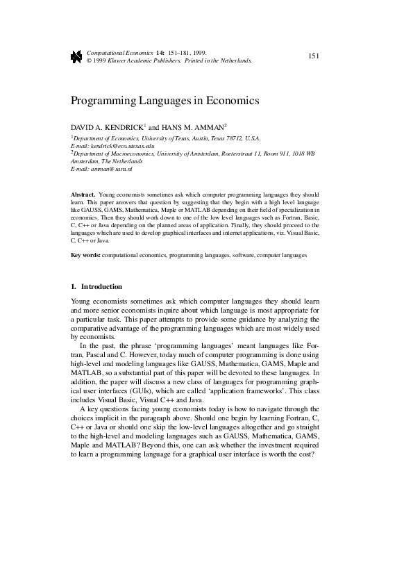 (PDF) Programming languages in economics